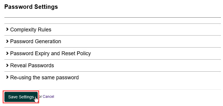 Password settings - Janison-Insights